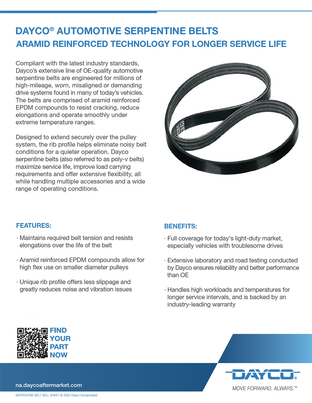 Light-Duty Serpentine Belt Sell Sheet | Dayco Aftermarket North America